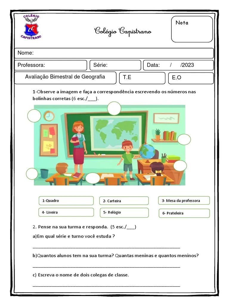 Avaliação Bimestral De Geografia 1° Ano | PDF