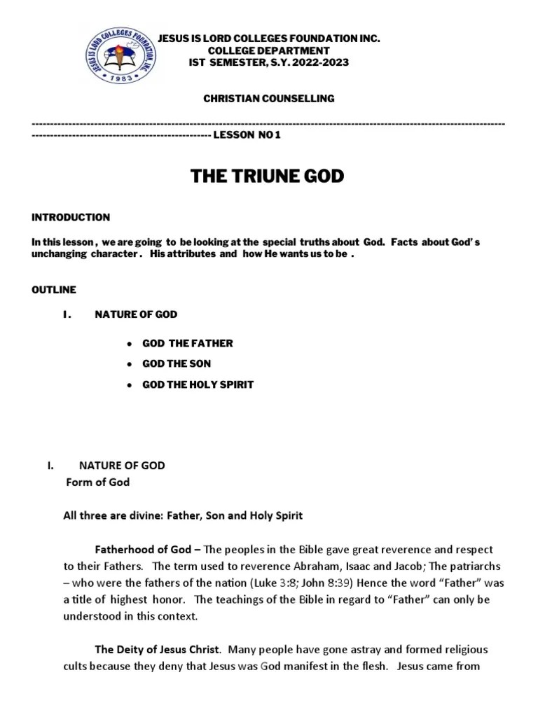 #1 The Triune God | PDF | God The Father | God