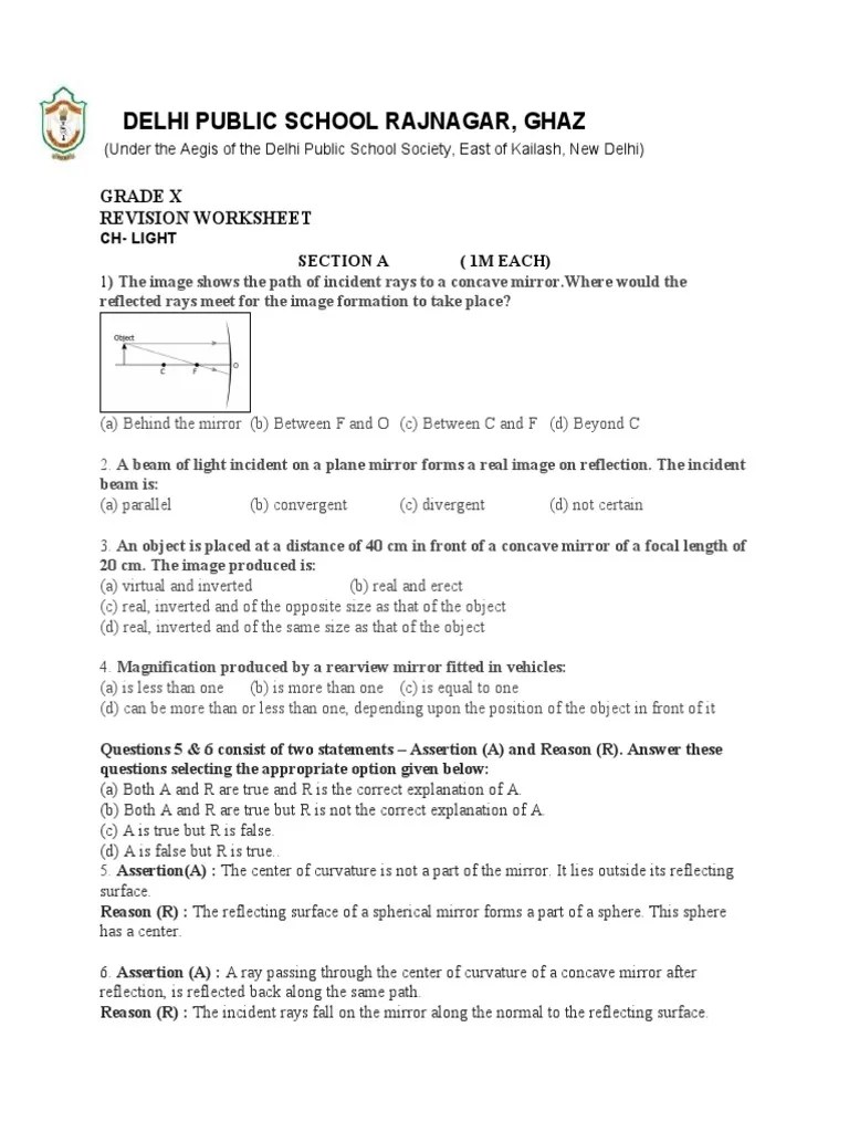 Physics Revision Worksheet Grade X Chlight | Download Free PDF | Mirror ...