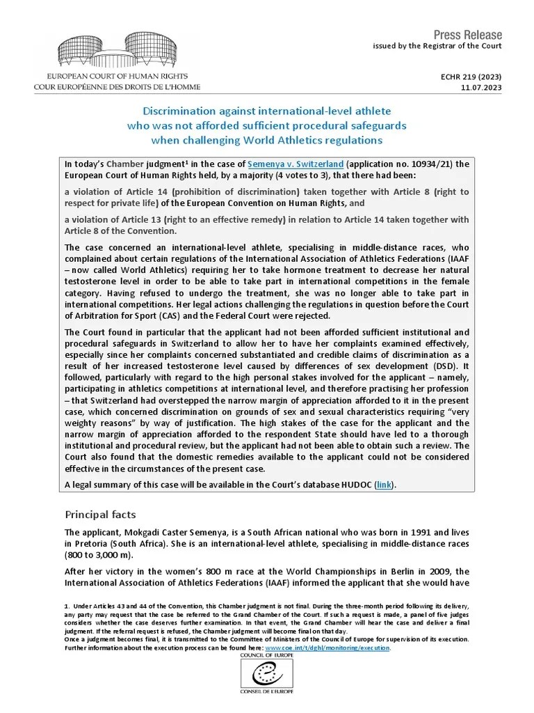 Discrimination Against International-Level Athlete Who Was Not Afforded ...