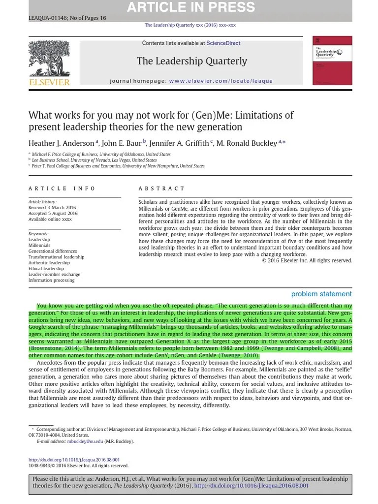 Anderson 2016 | PDF | Leadership | Transformational Leadership