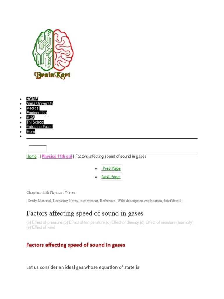Factors Affecting Speed Of Sound In Gases | PDF | Waves | Gases