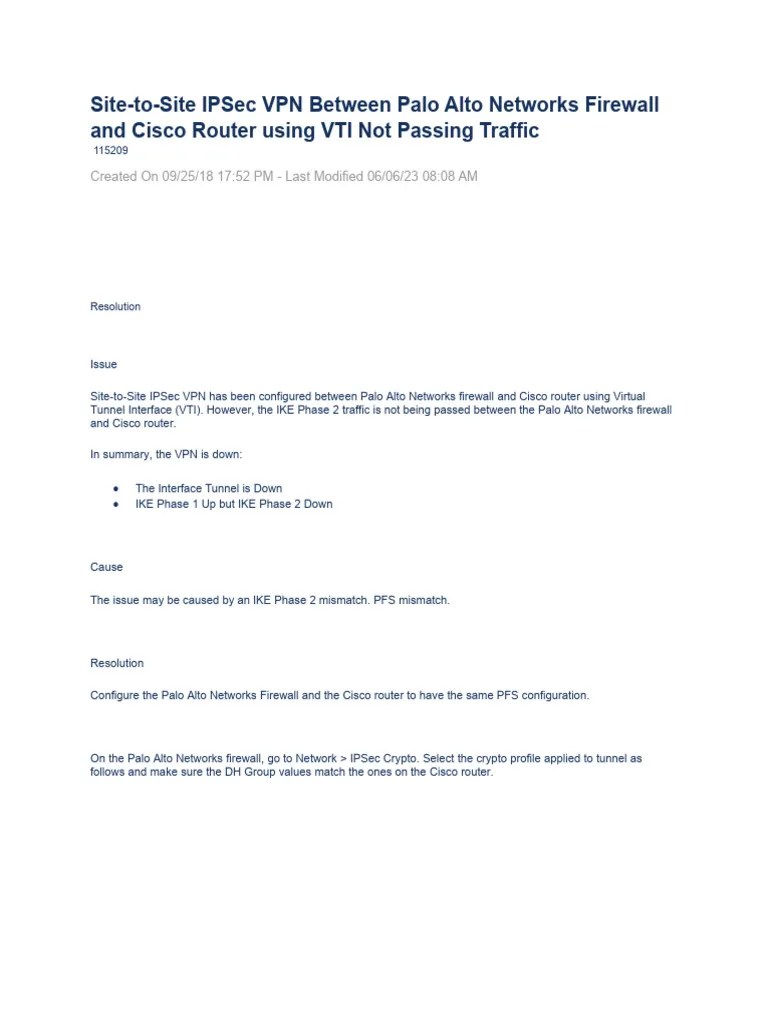 Site-to-Site IPSec VPN Between Palo Alto Networks Firewall And Cisco ...