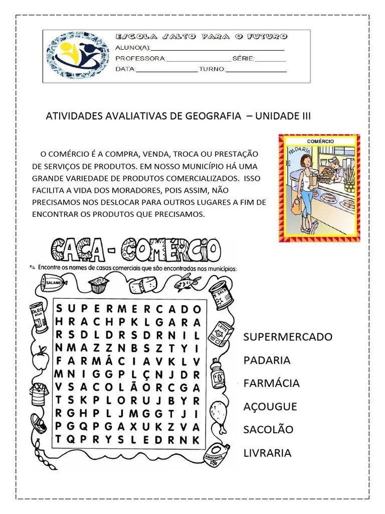 ATIVIDADES AVALIATIVAS DE GEOGRAFIA 1° ANO | PDF