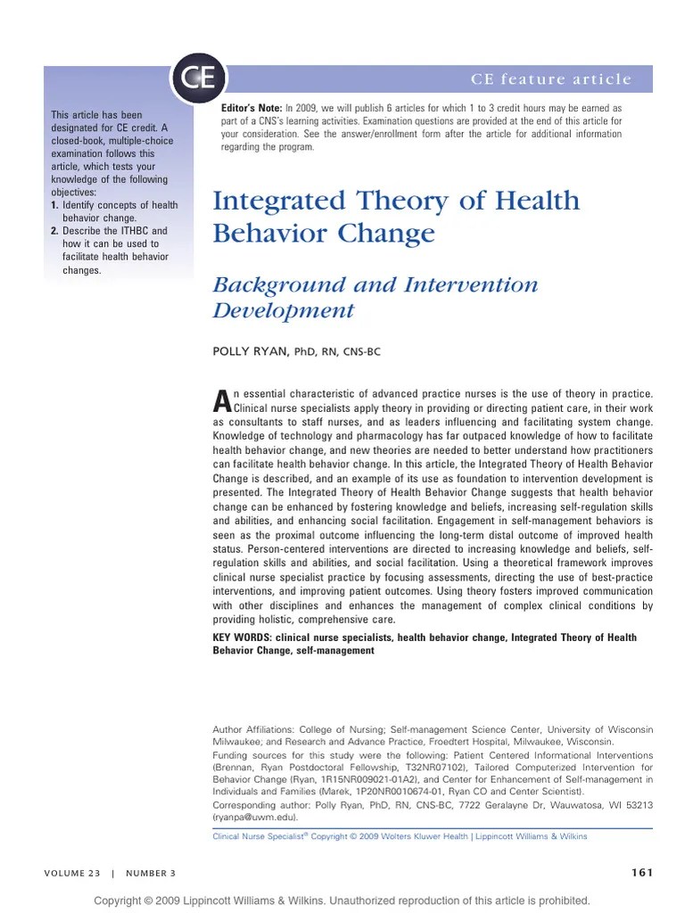Integrated Theory Of Health Behavior Change - Background And ...
