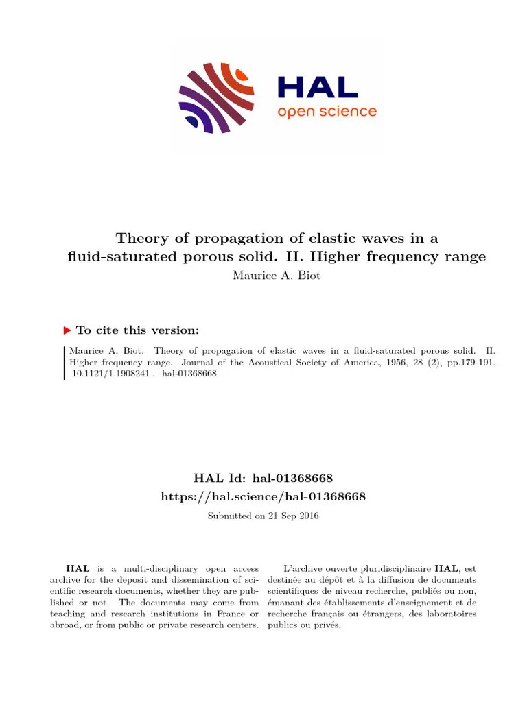 Biot 1956b Theory Of Propagation Of Elastic Waves In A Fluid Saturated ...