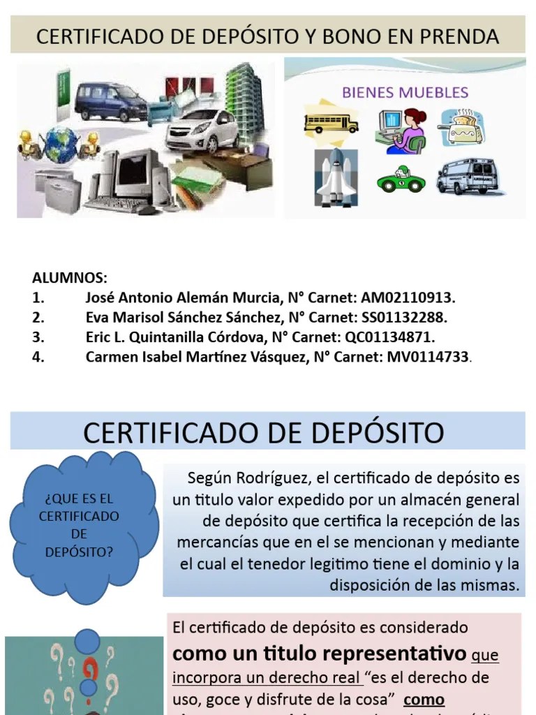 Certificado De Depósitos Y Bono En Prenda | PDF | Propiedad ...