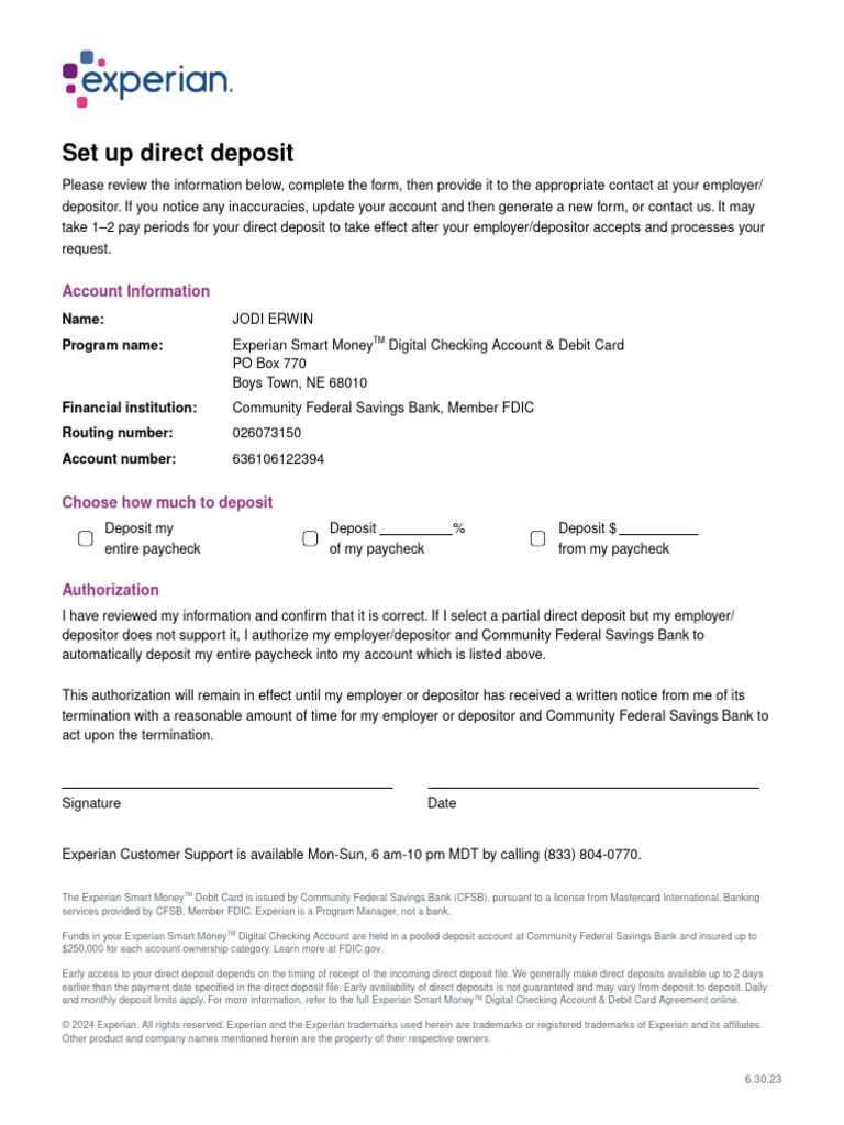 Direct Deposit Form | PDF | Deposit Account | Banks