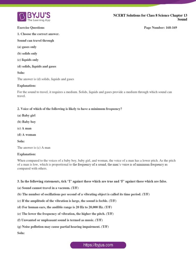 Ncert Solutions For Class 8 March 31 Science Chapter 13 Sound | PDF ...