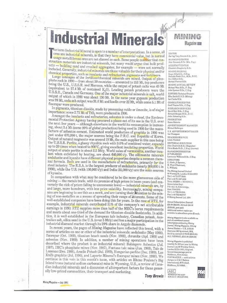 Industrial Minerals | PDF