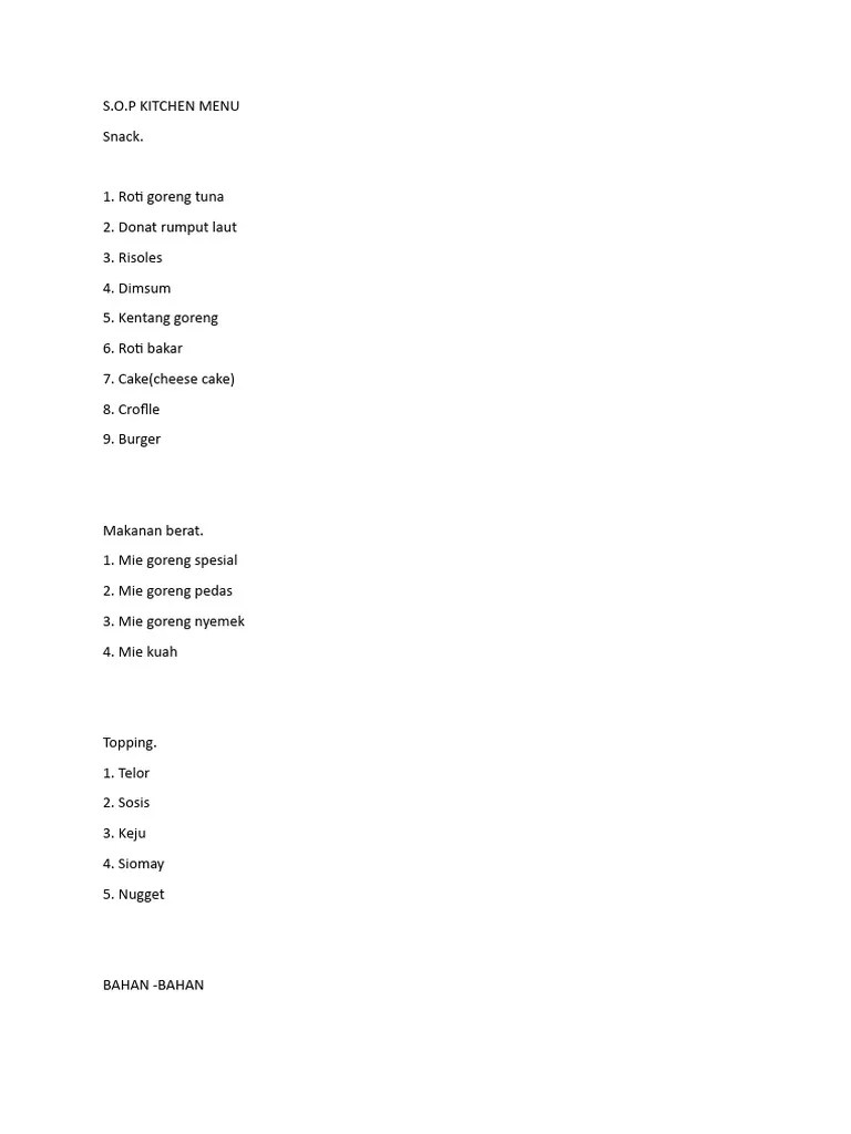 SOP Kitchen | PDF