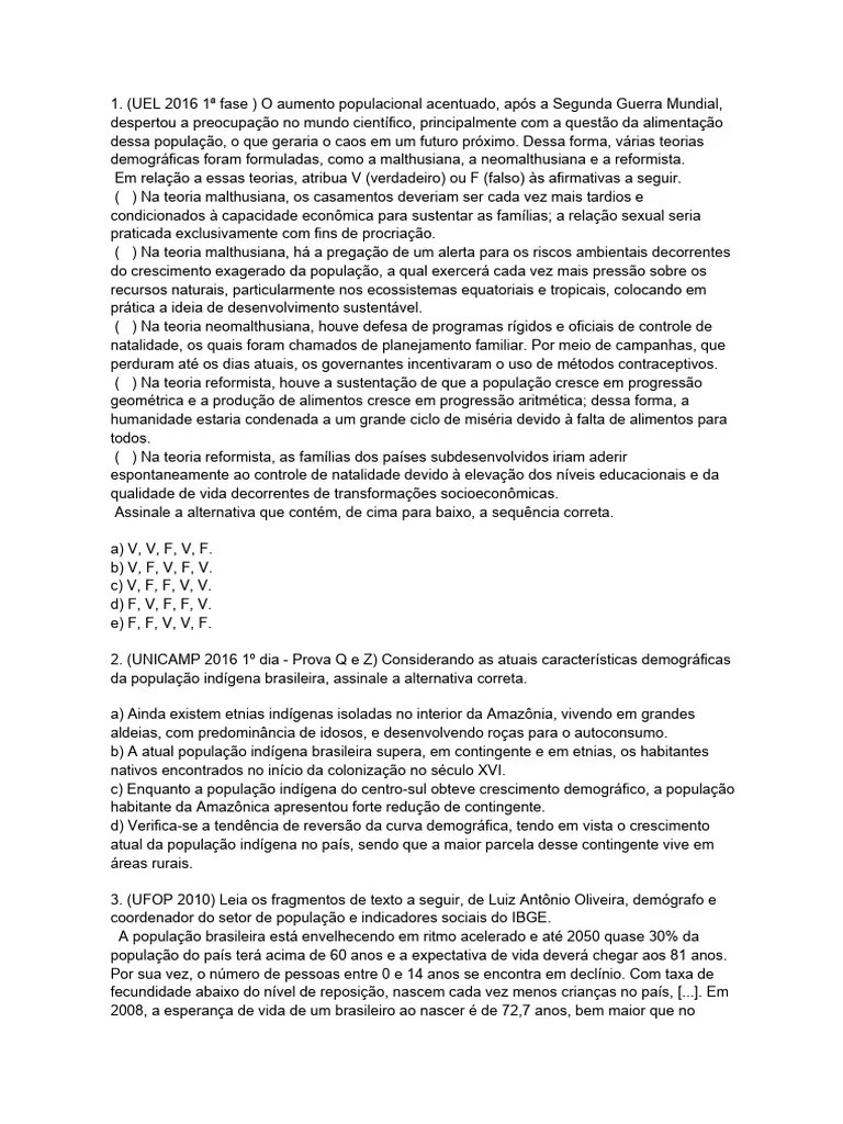 Atividades_demografia | Download Grátis PDF | Crescimento Populacional ...