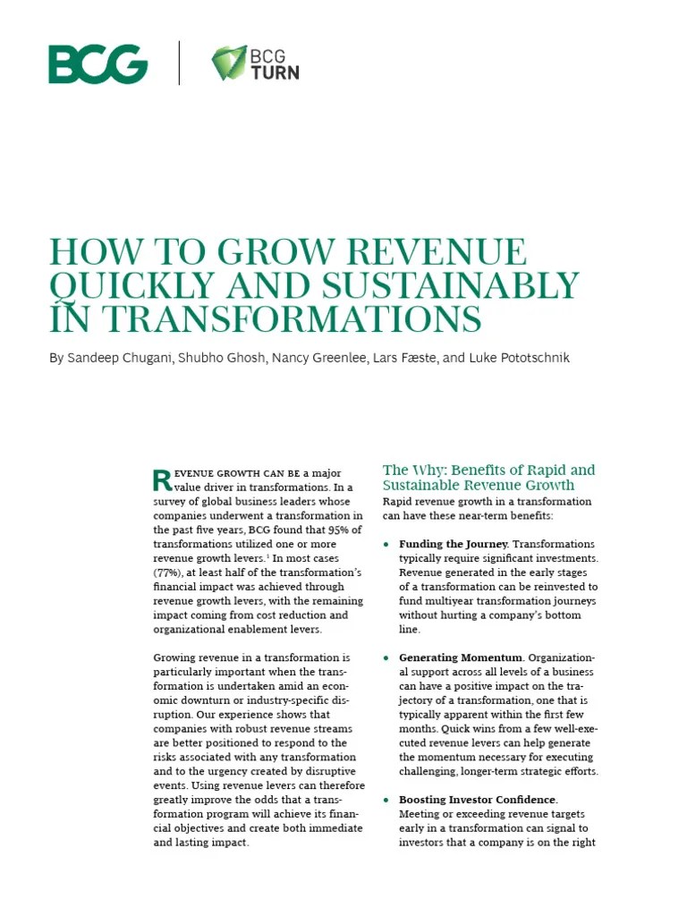 BCG How To Grow Revenue Quickly And Sustainably In Transformations Aug ...