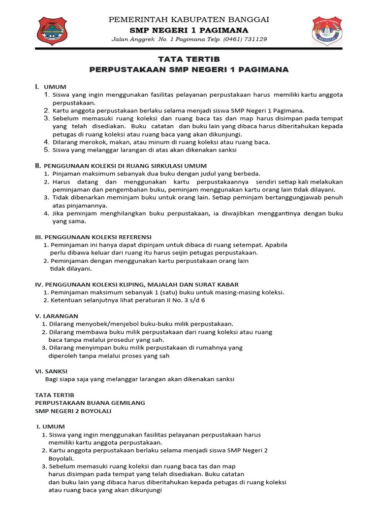 Contoh Tata Tertib Perpustakaan | PDF