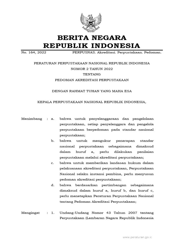 Peraturan Perpustakaan No. 2 Tahun 2022 | PDF