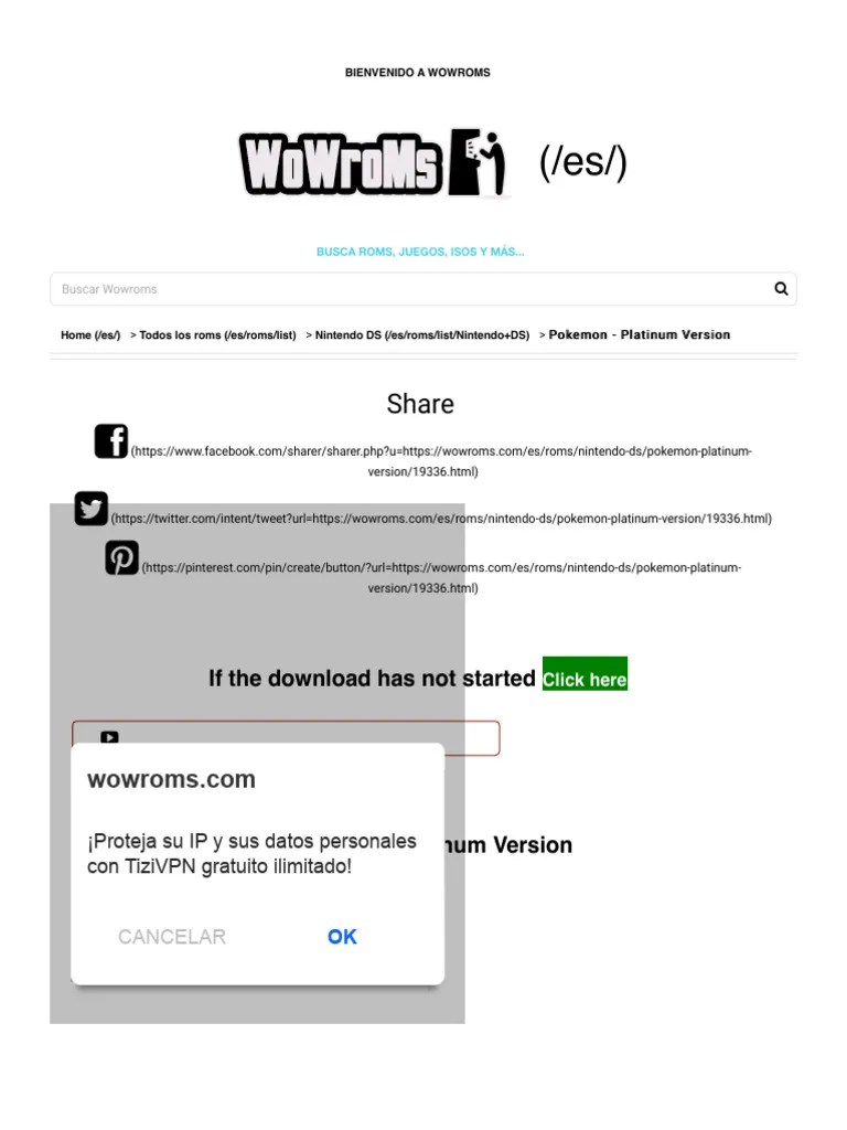 Pokemon - Platinum Version-Nintendo DS (NDS) Rom Descargar | WoWroms ...