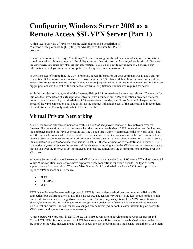 Configuring Windows Server 2008 As A Remote Access SSL VPN Server ...