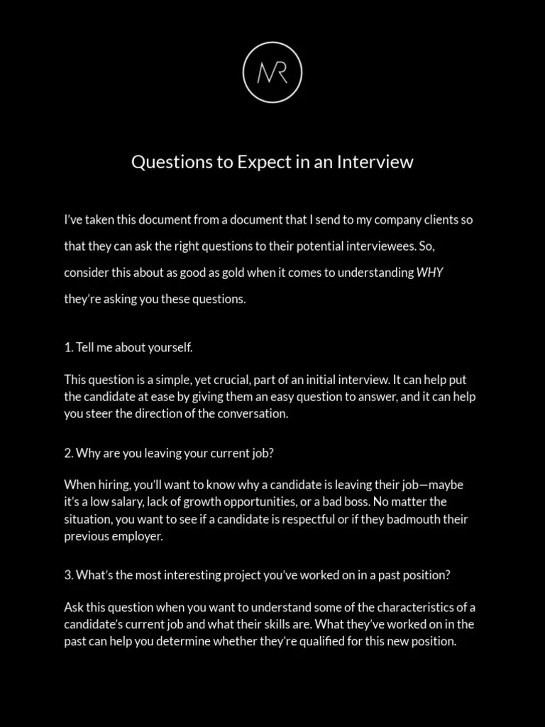 Questions To Expect In An Interview | PDF | Goal | Leadership