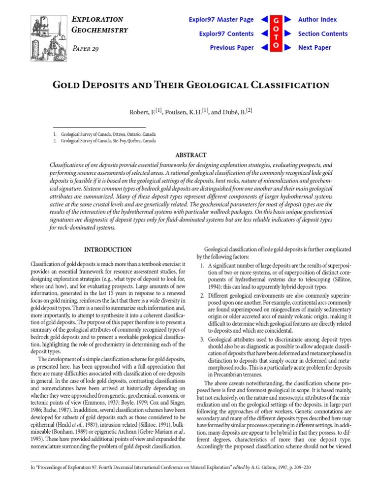 Gold Deposit Classification - Robert Et Al | PDF | Sedimentary Rock ...