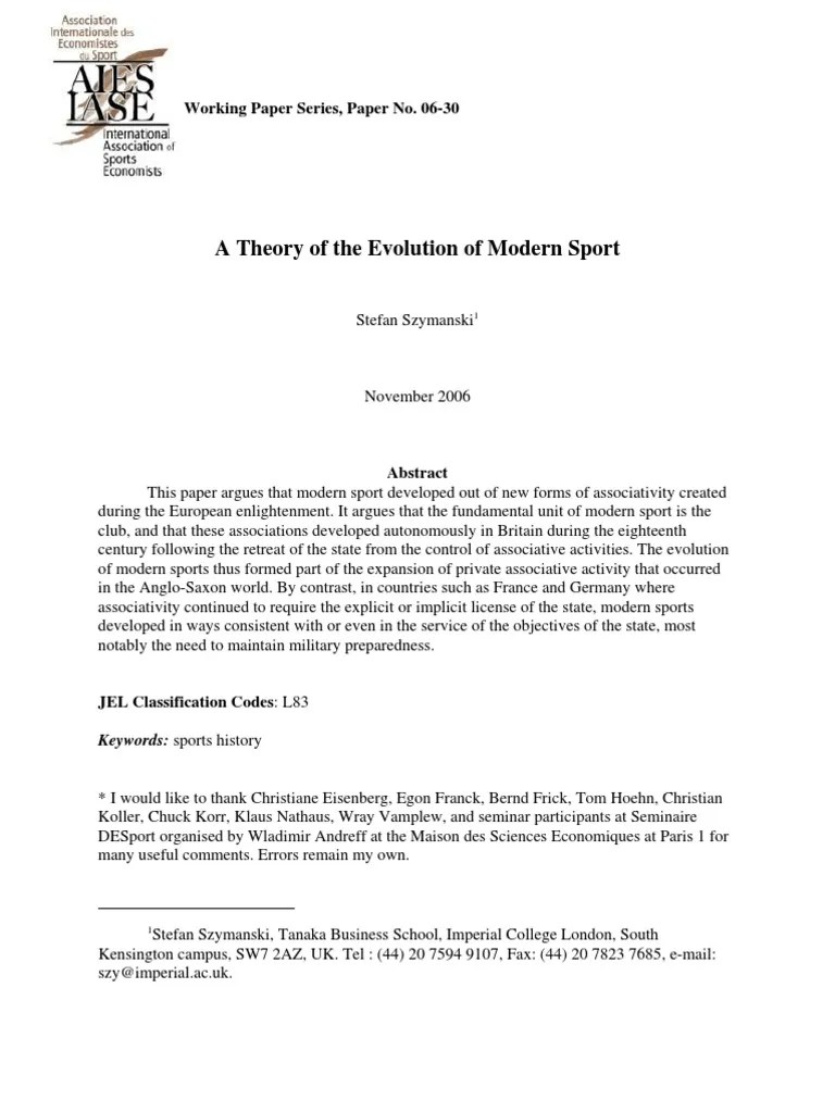 A Theory Of The Evolution Of Modern Sport | PDF | Public Good | Public ...