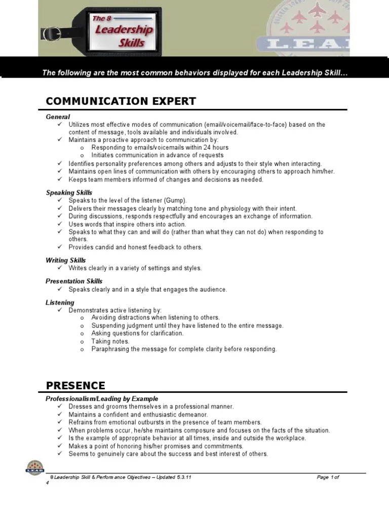 8 Leadership Skills Defined | PDF | Goal | Team Building