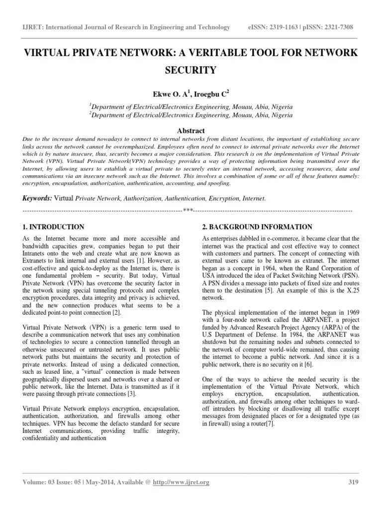 Virtual Private Network A Veritable Tool For Network Security | PDF ...