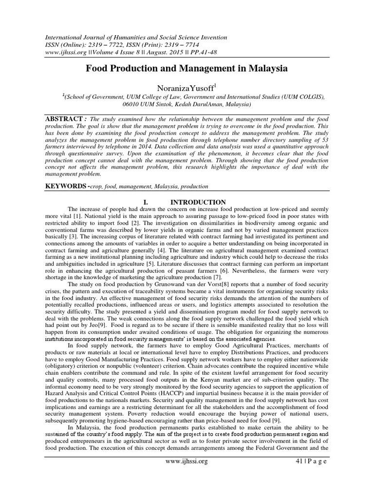 Food Production And Management In Malaysia | PDF | Food Security ...