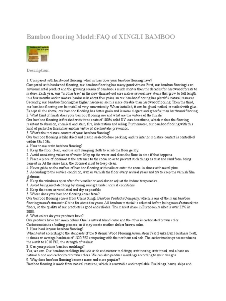 Bamboo Flooring Model:FAQ Of XINGLI BAMBOO: Description | PDF ...