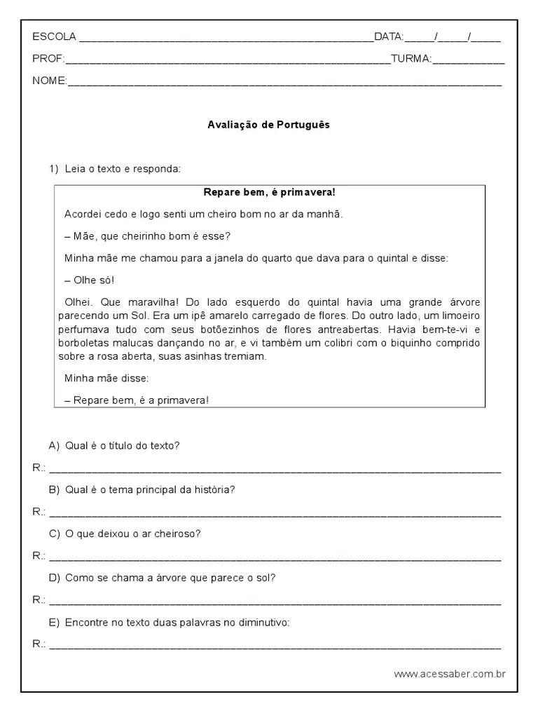 Avaliacao De Portugues 5º Ano | PDF