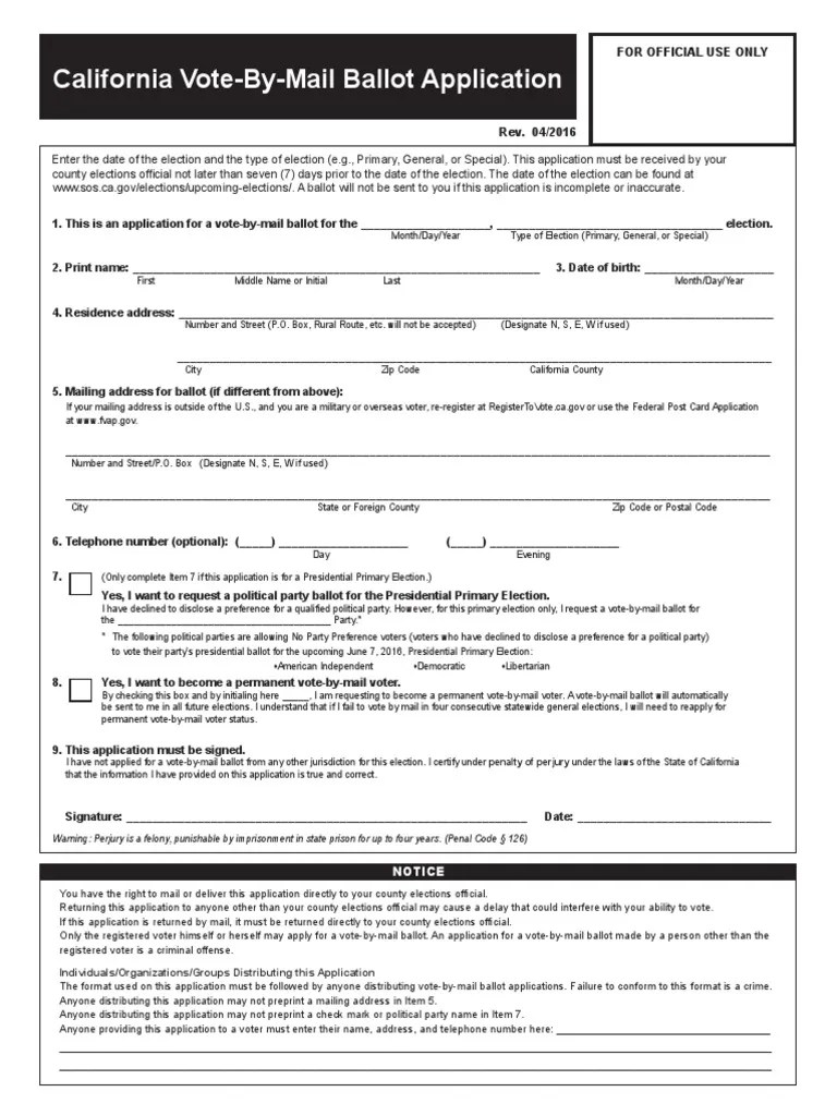 Vote By Mail Application | PDF | Postal Voting | Voter Registration