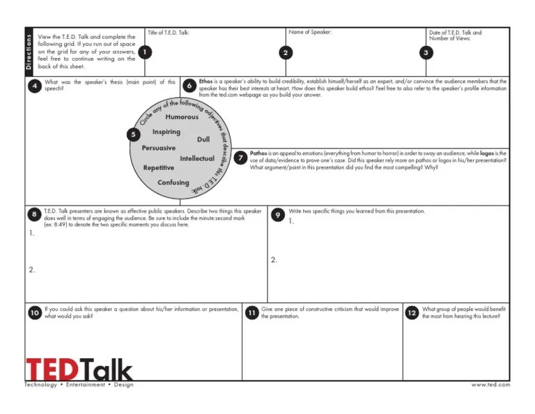 Ted Talk Worksheet PDF | Public Speaking | Truth