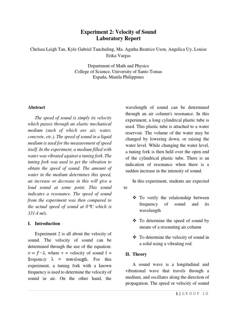 Experiment 2 - Velocity Of Sound | PDF | Sound | Wavelength