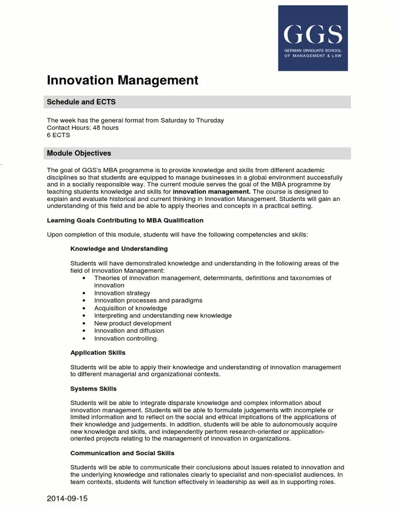 MBA Innovation Management | PDF | Innovation | Master Of Business ...