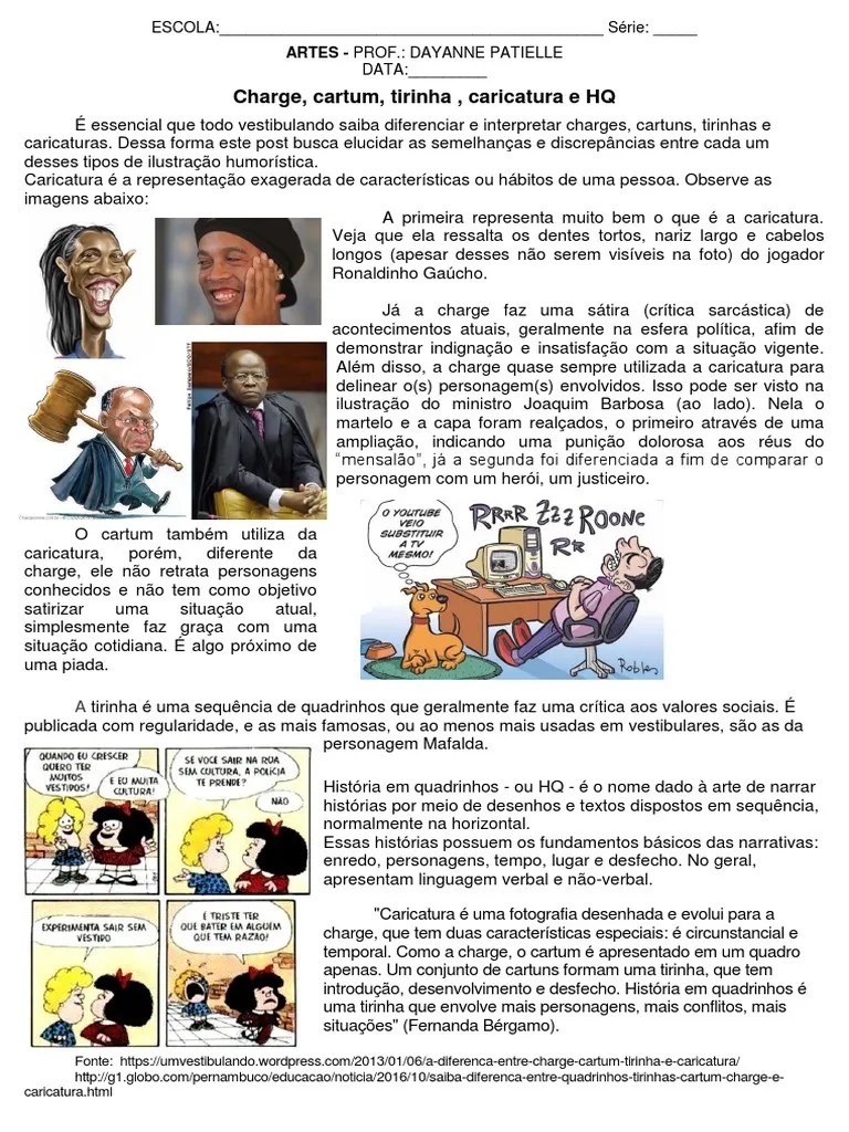 A Diferença Entre Charge, Cartum, Tirinha E Caricatura | PDF ...