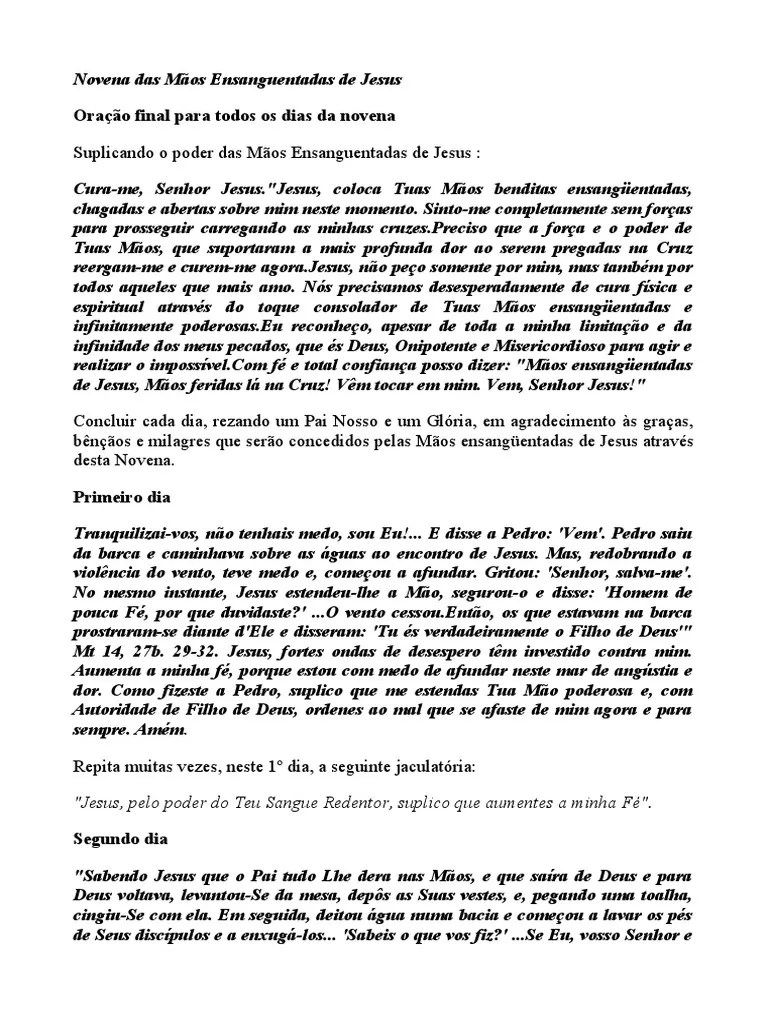 Novena Das Mãos Ensanguentadas De Jesus