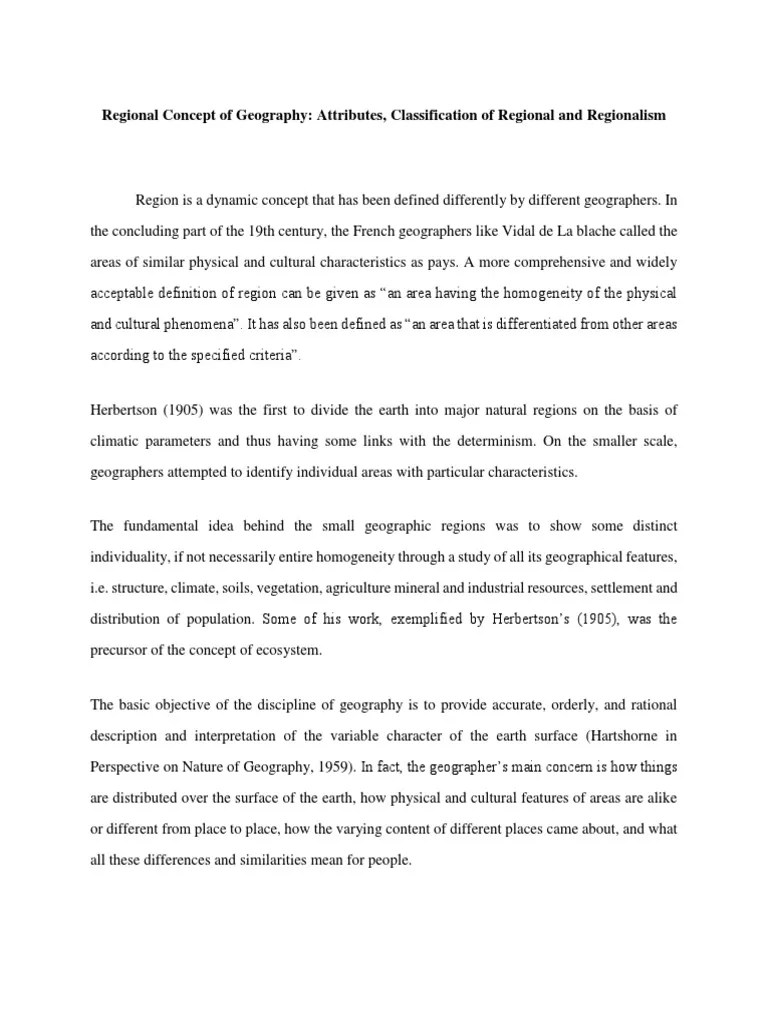 Regional Concept Of Geography | PDF | Climate | Ecology