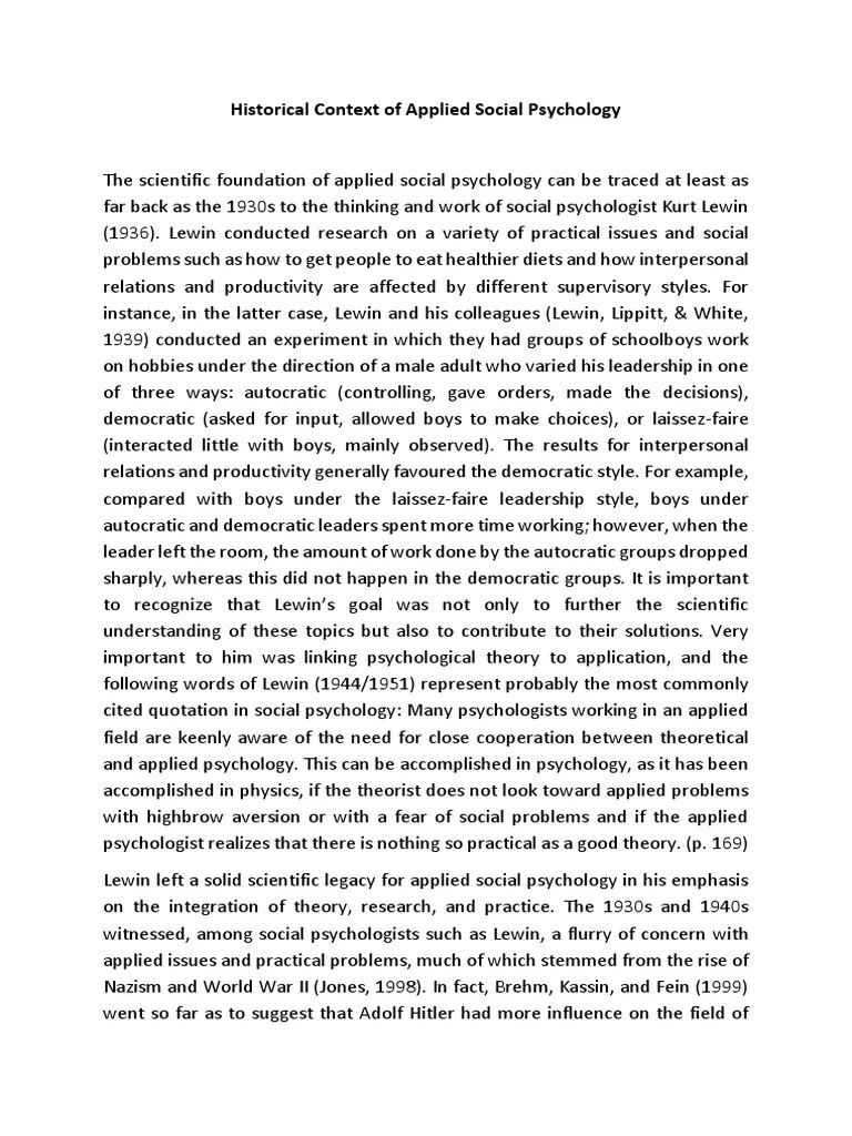 History Of Applied Social Psychology | PDF | Social Psychology | Psychology