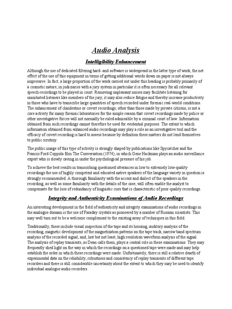 Audio Analysis: Intelligibility Enhancement | PDF | Sound Recording And ...