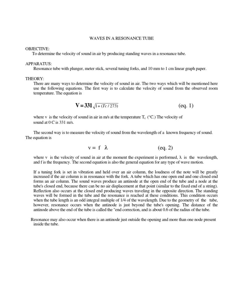 Waves In A Resonance Tube | PDF | Waves | Wavelength