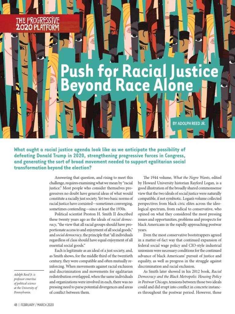 Adolph Reed JR Push For Racial Justice Beyond Race Alone | PDF ...