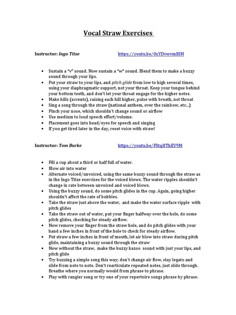 Vocal Straw Exercises: Instructor: Ingo Titze | PDF