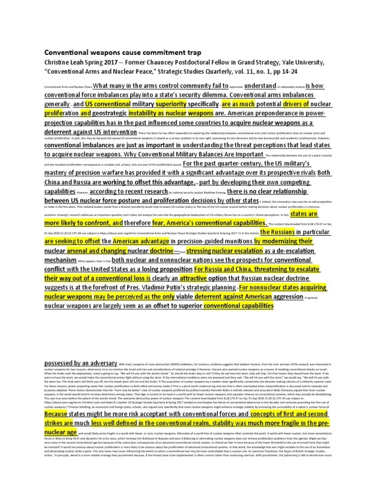 Conventional Weapons Cause Commitment Trap | PDF | Nuclear Weapons ...
