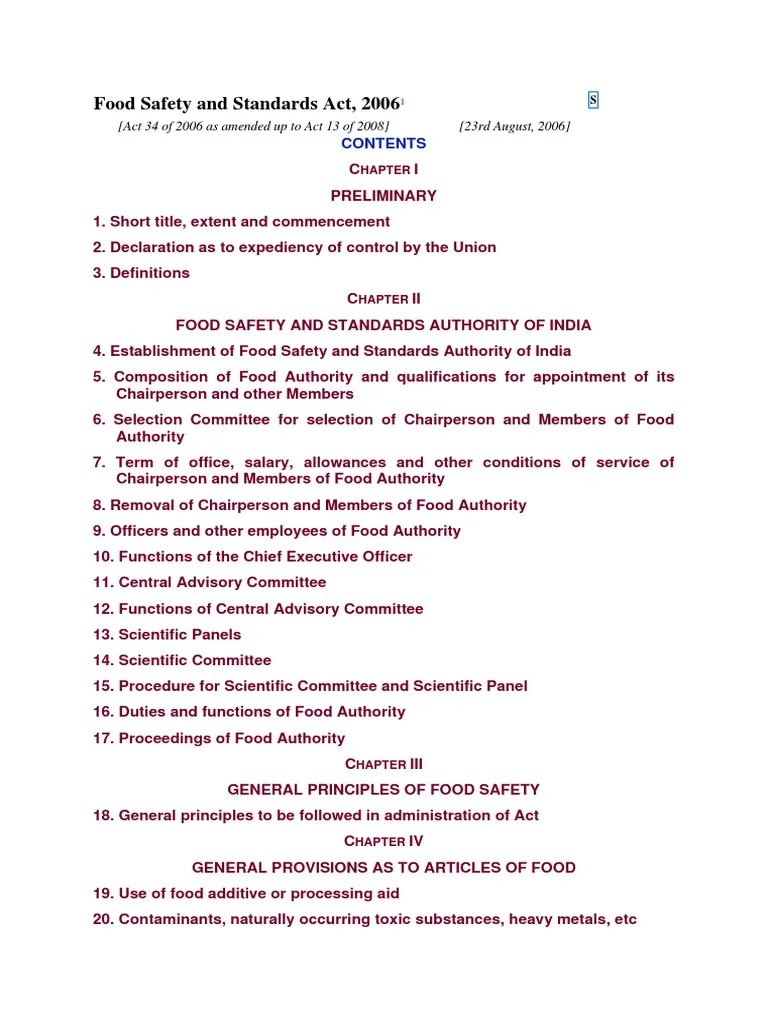 Food Safety And Standards Act PDF | PDF | Food Safety | Foods