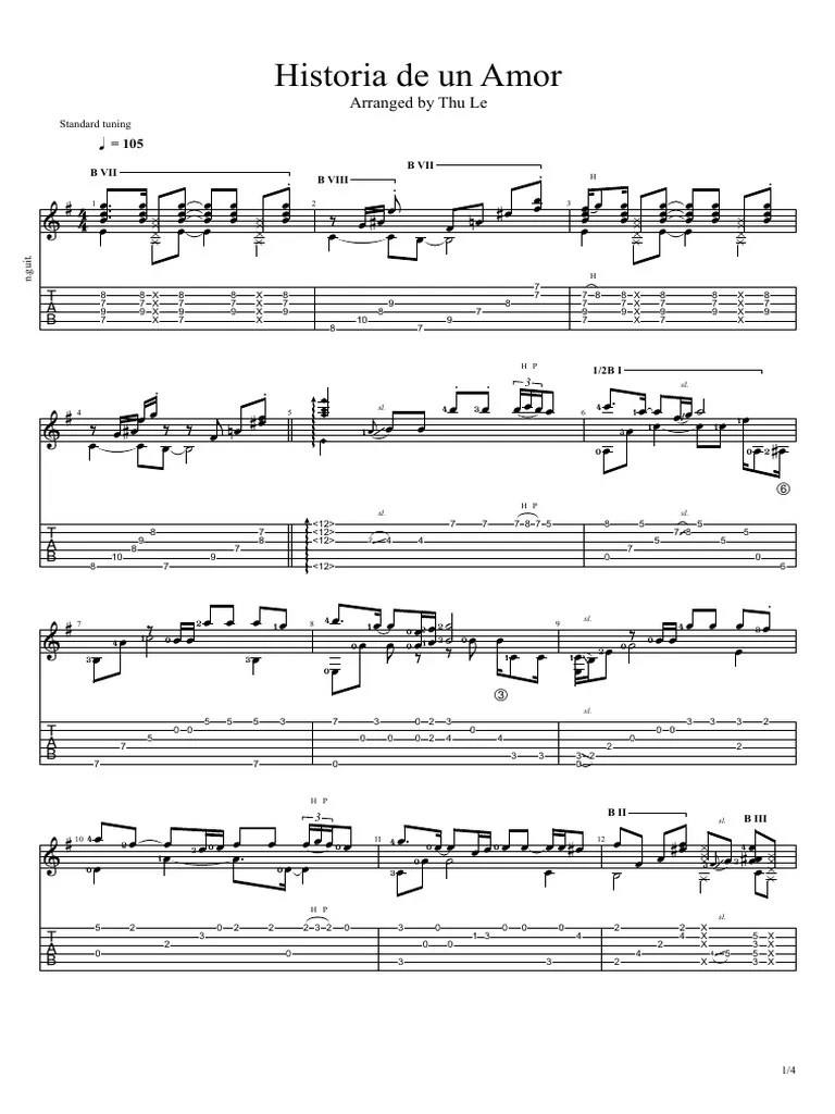 Historia De Un Amor: Arranged By Thu Le | PDF