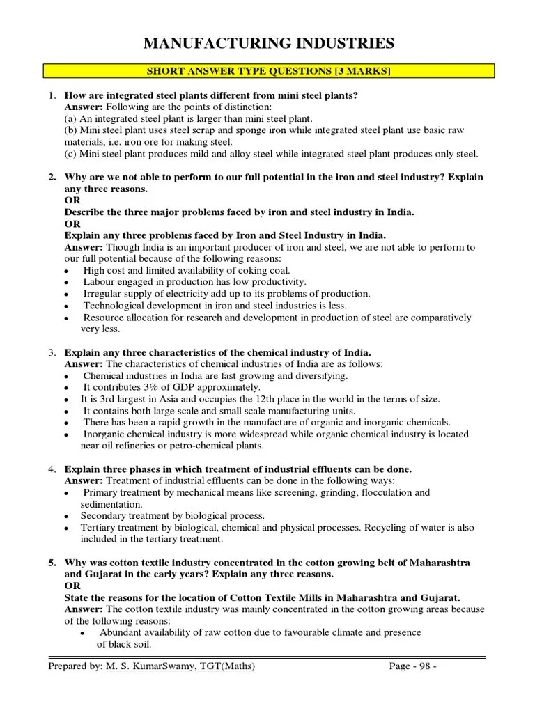 11 Manufacturing Industries Important Questions And Answers | PDF ...