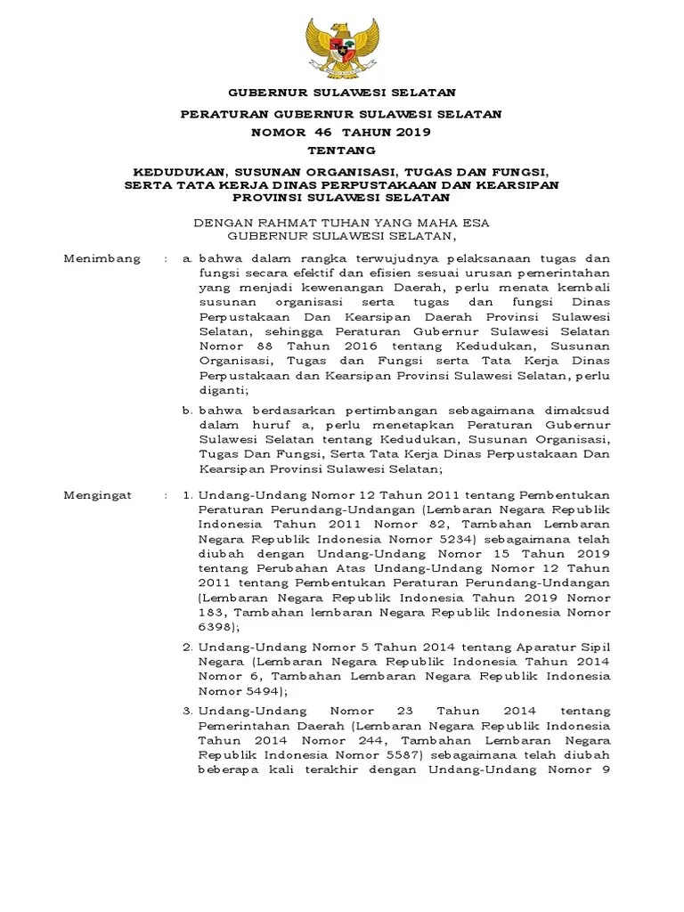Menetapkan Organisasi Dan Fungsi Dinas Perpustakaan Dan Kearsipan | PDF