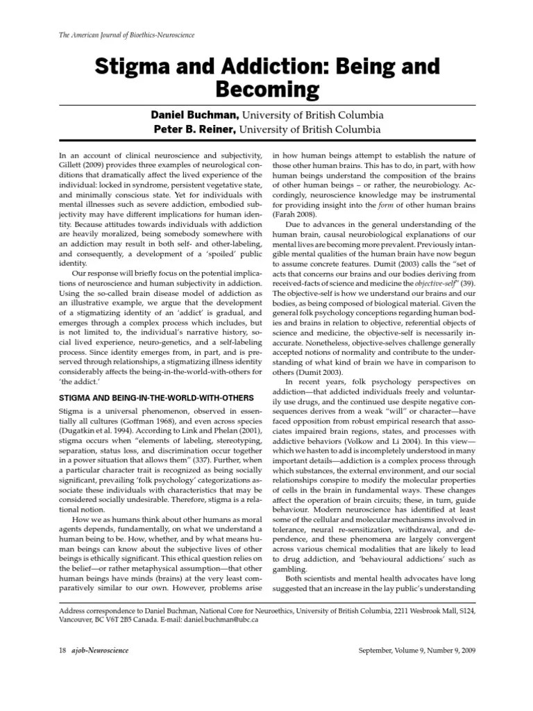 Stigma And Addiction: Being And Becoming | PDF | Social Stigma | Mental ...