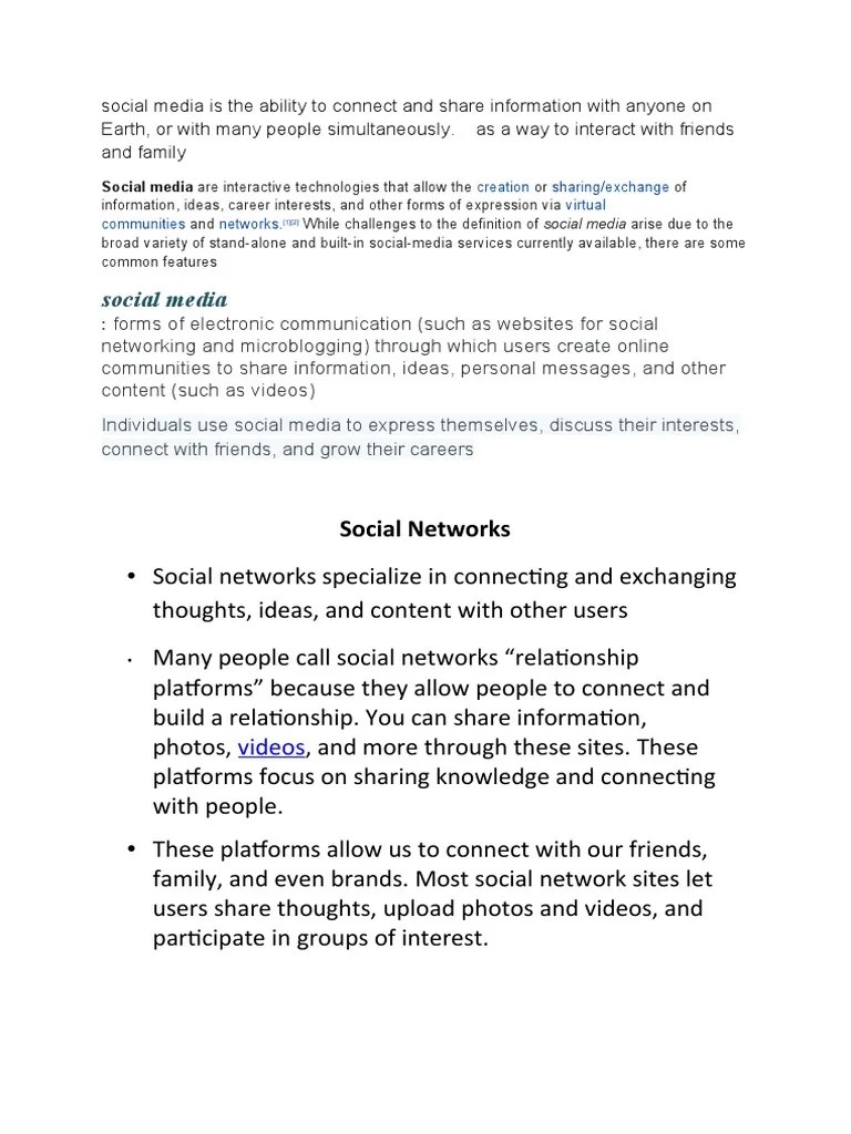 Social Media Is The Ability To Connect And Share Information With ...