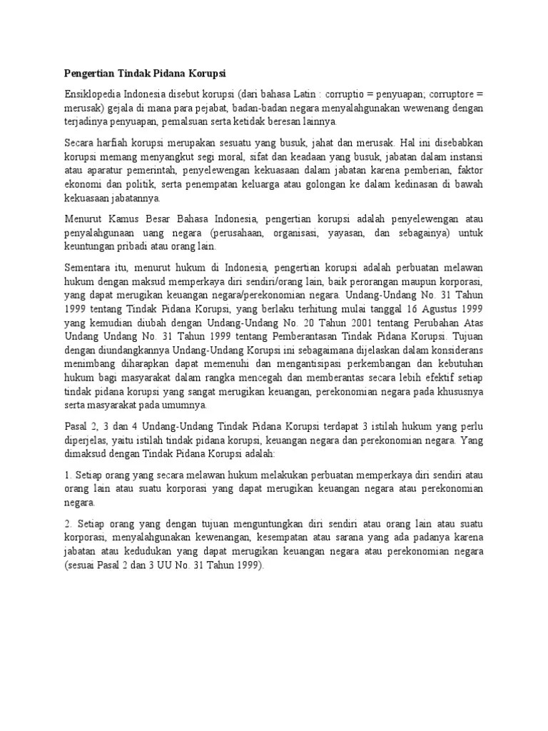 Pengertian Tindak Pidana Korupsi | PDF