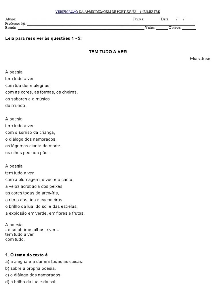 Avaliação De Portugues - Alfabeto - Enc. Conson. Dígr. #Sílaba - 1º B ...